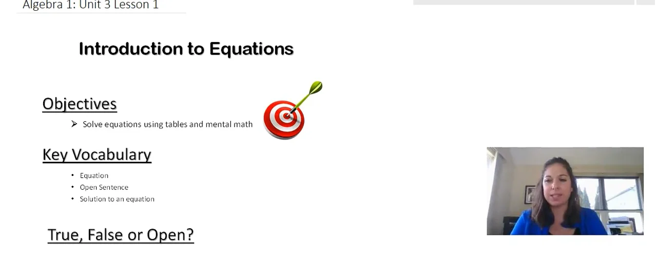 Lesson 1- Introduction to Equations