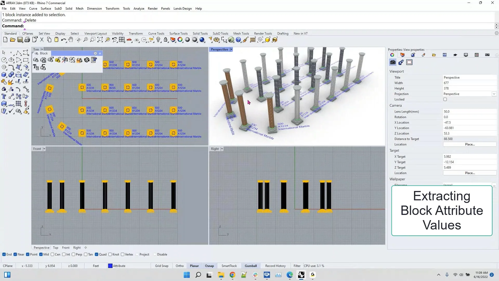 Rhino Block Tutorial - 08 Extracting Block Attribute Values on Vimeo