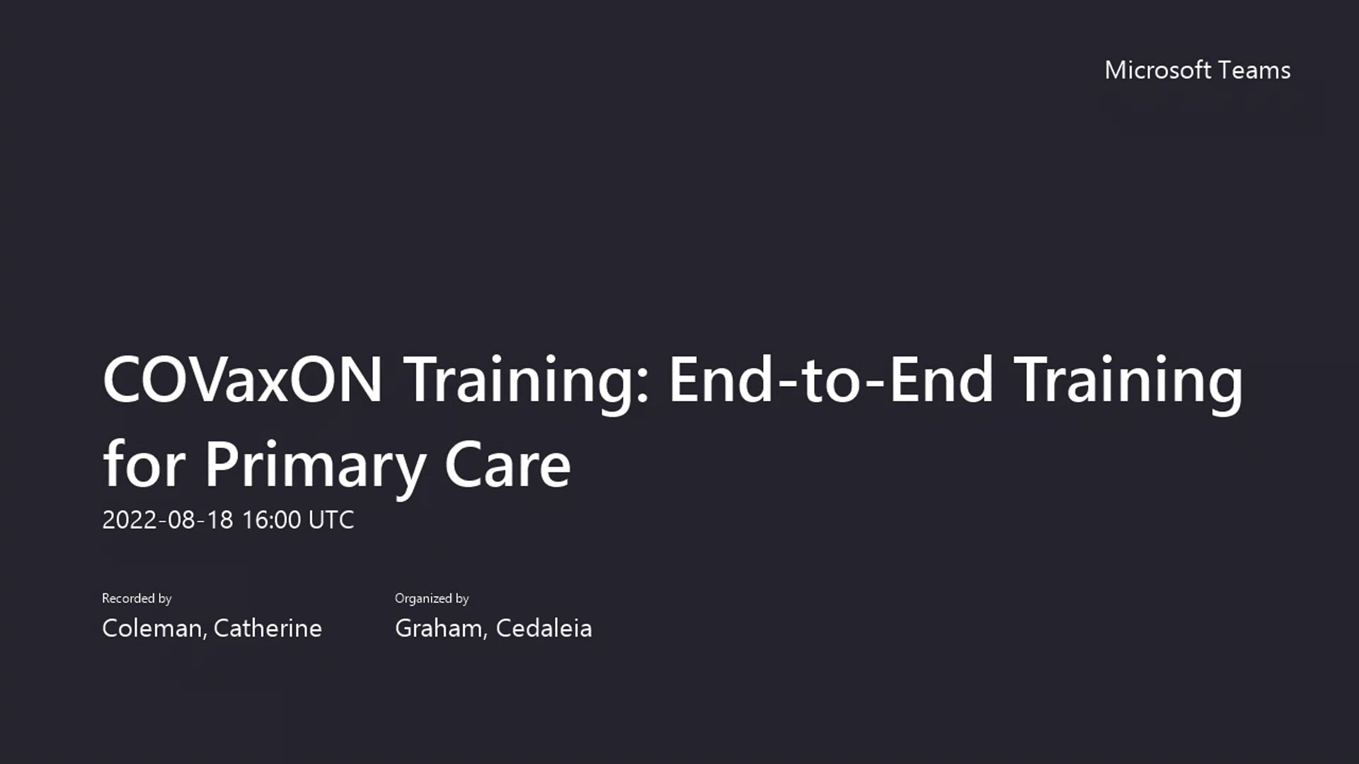 COVaxON Training: End-to-End Training for Primary Care (August 17, 2022 ...