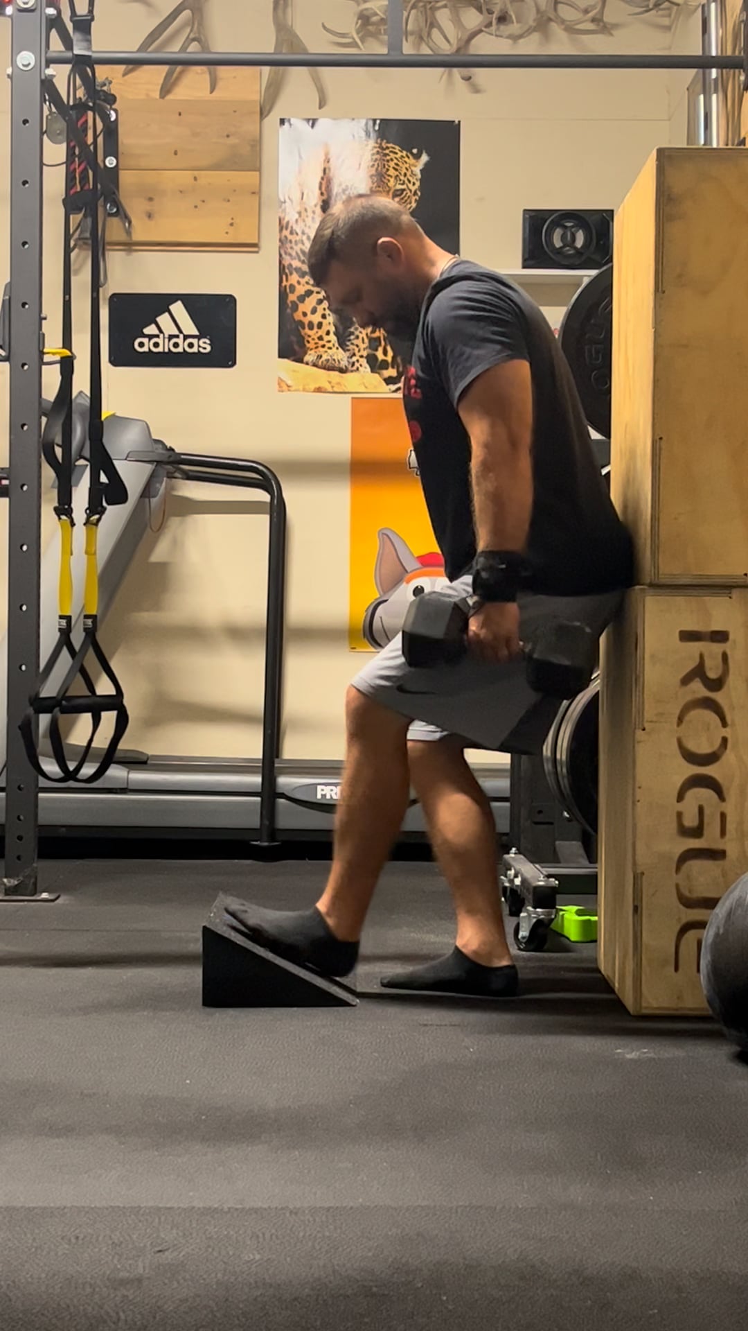 Wall Sit + DB Curl to Press to Lateral Lower on Vimeo