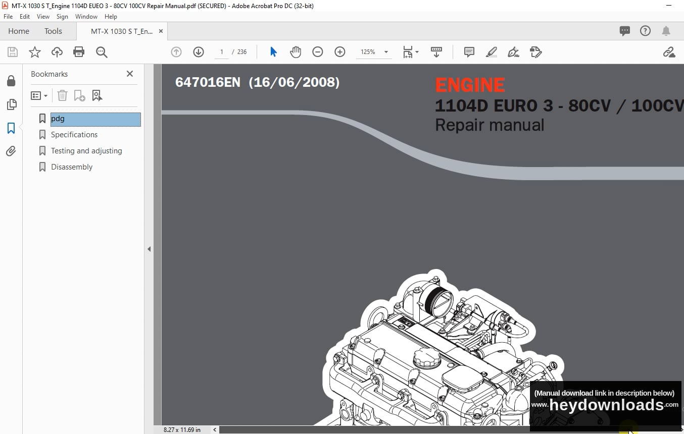 Manitou 1104D EURO 3 - 80CV 100CV Engine Repair Manual 647016EN - PDF ...