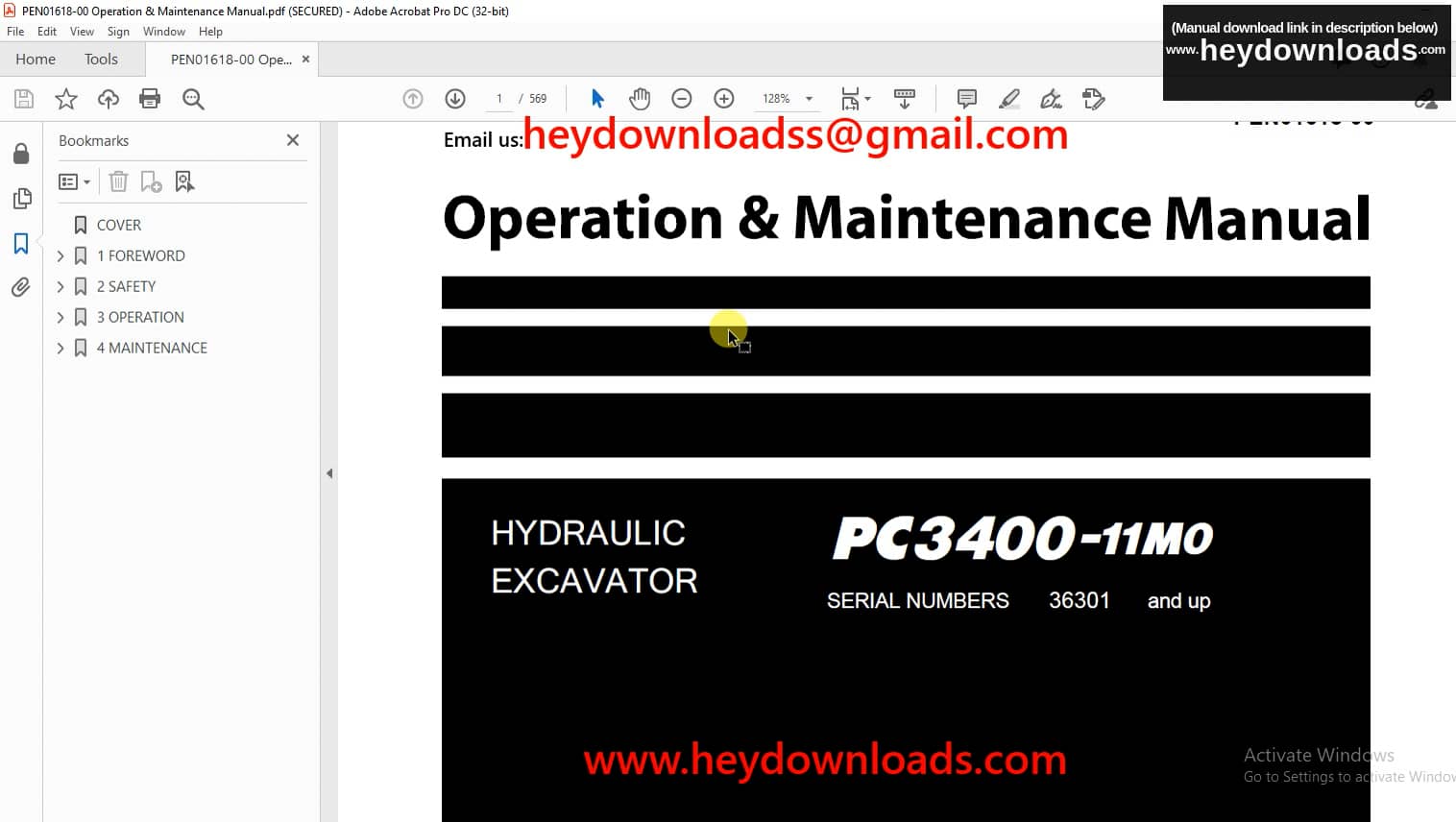 KOMATSU PC3400-11MO HYDRAULIC EXCAVATOR OPERATION & MAINTENANCE MANUAL ...