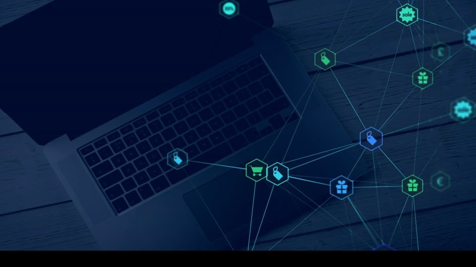Animation of computer icons interconnecting with lines and graphs over laptop on table Video ...