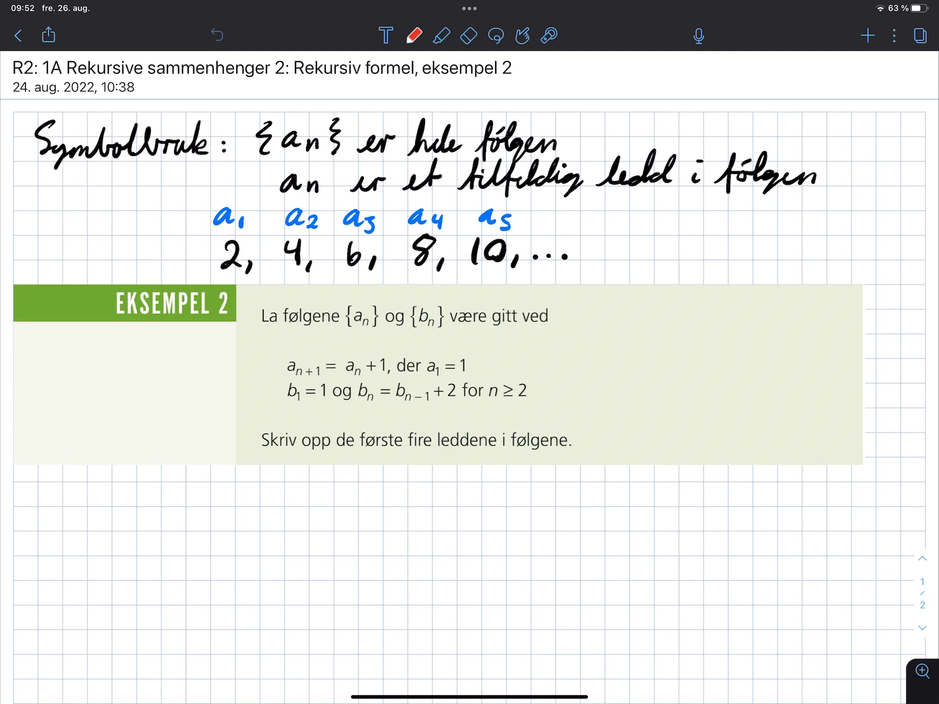 R2 1A Rekursive sammenhenger 2 Rekursiv formel, eksempel 2 on Vimeo