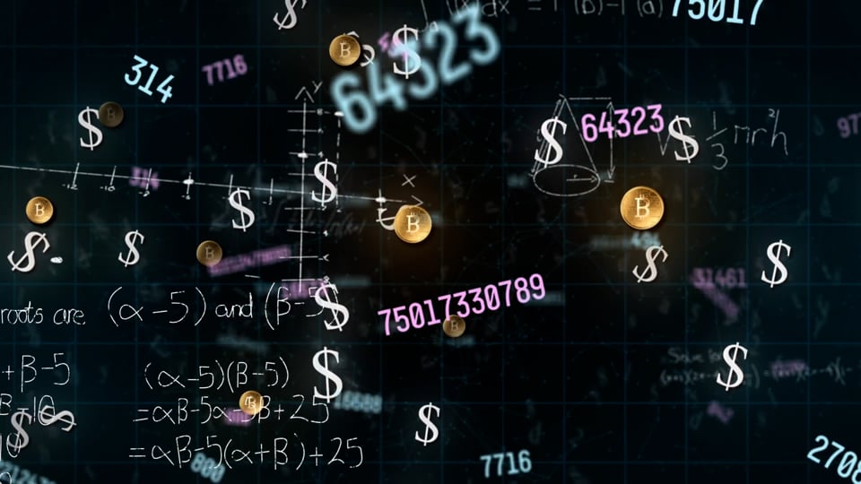 Animation of math formulas and numbers on black background Video from Pikwizard