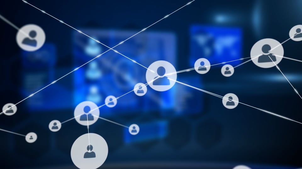 Animation of human icons with connecting digital lines showing ...