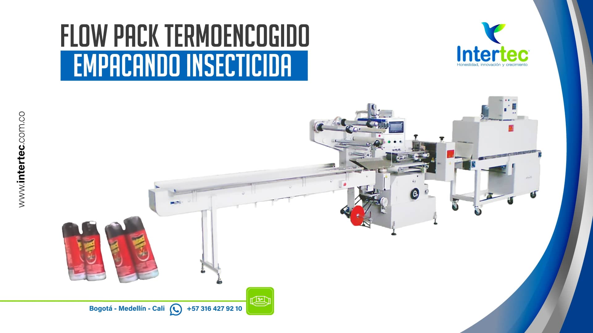 Máquina Flow Pack Termoencogido, empacando insecticida, INTERTEC on Vimeo