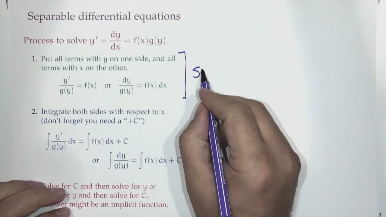 Differential Eqns. F22-04 -- Separable differential equations