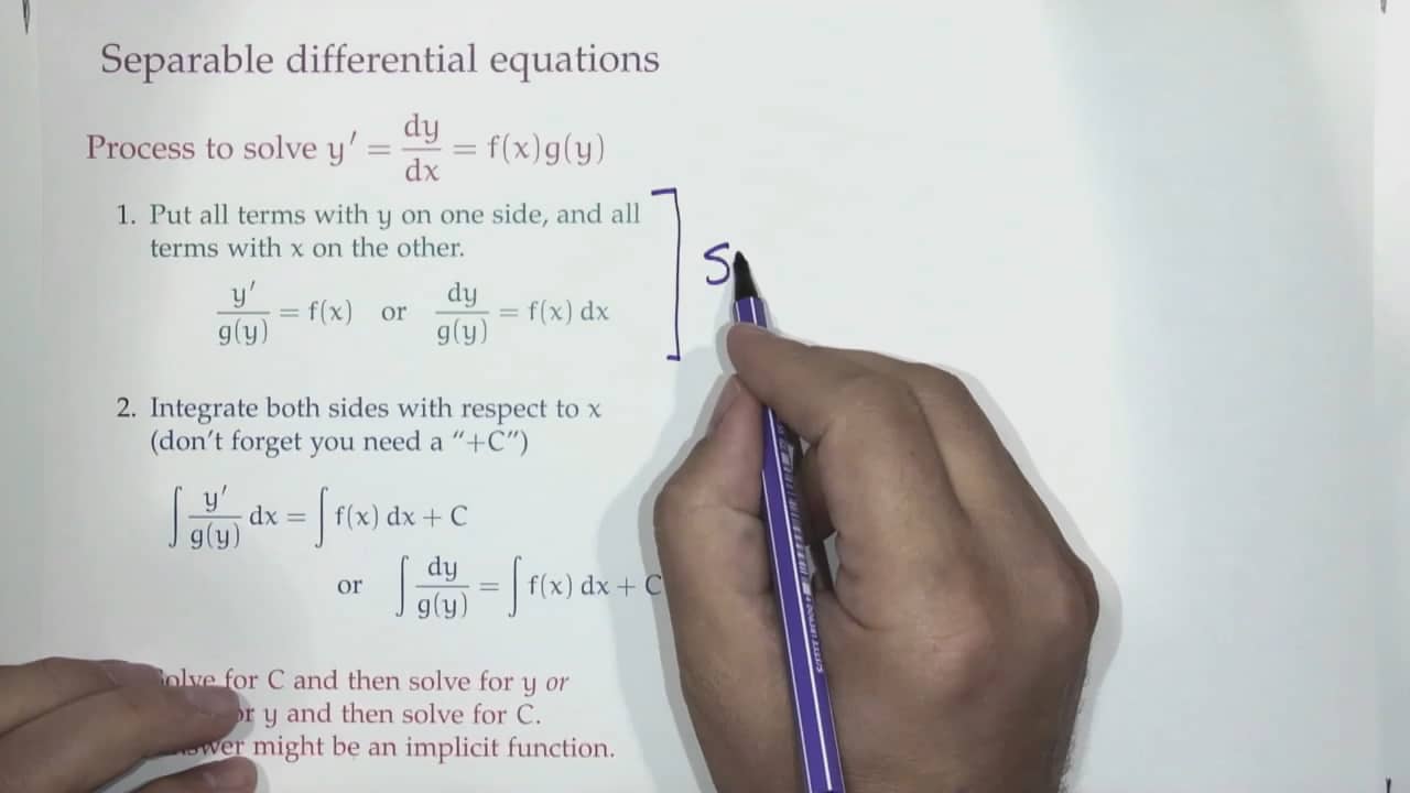 Differential Eqns. F22-04 -- Separable differential equations on Vimeo