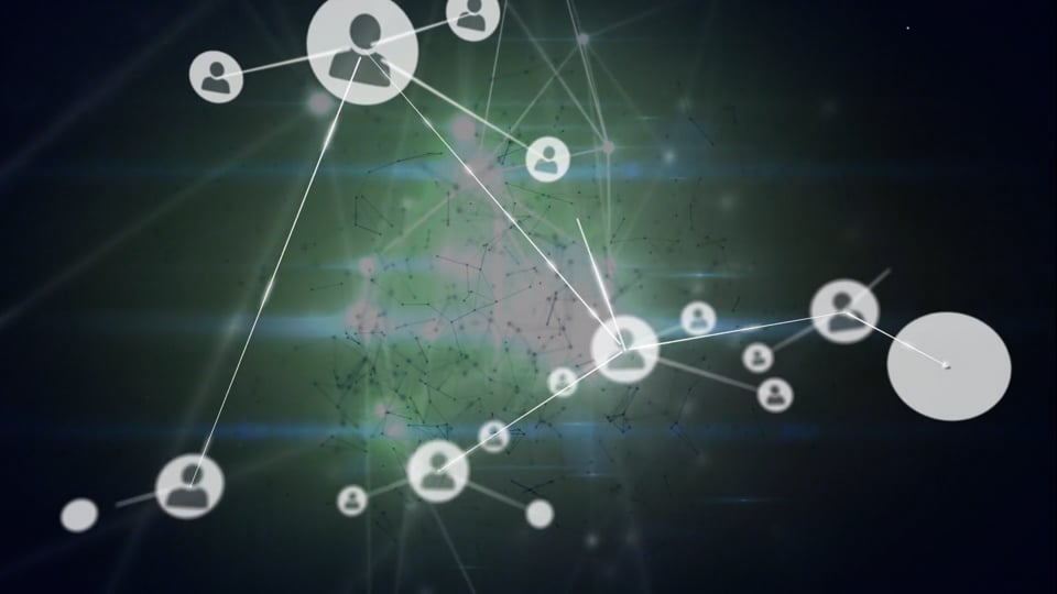 Animation of light beams moving around profile icons connecting dots on digital interface Video ...