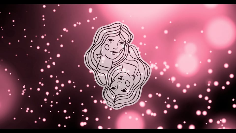 Animation of female faces of gemini zodiac sign against illuminated ...