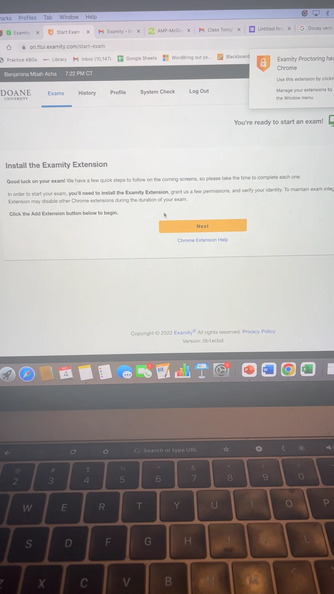 How to take a quiz on examity