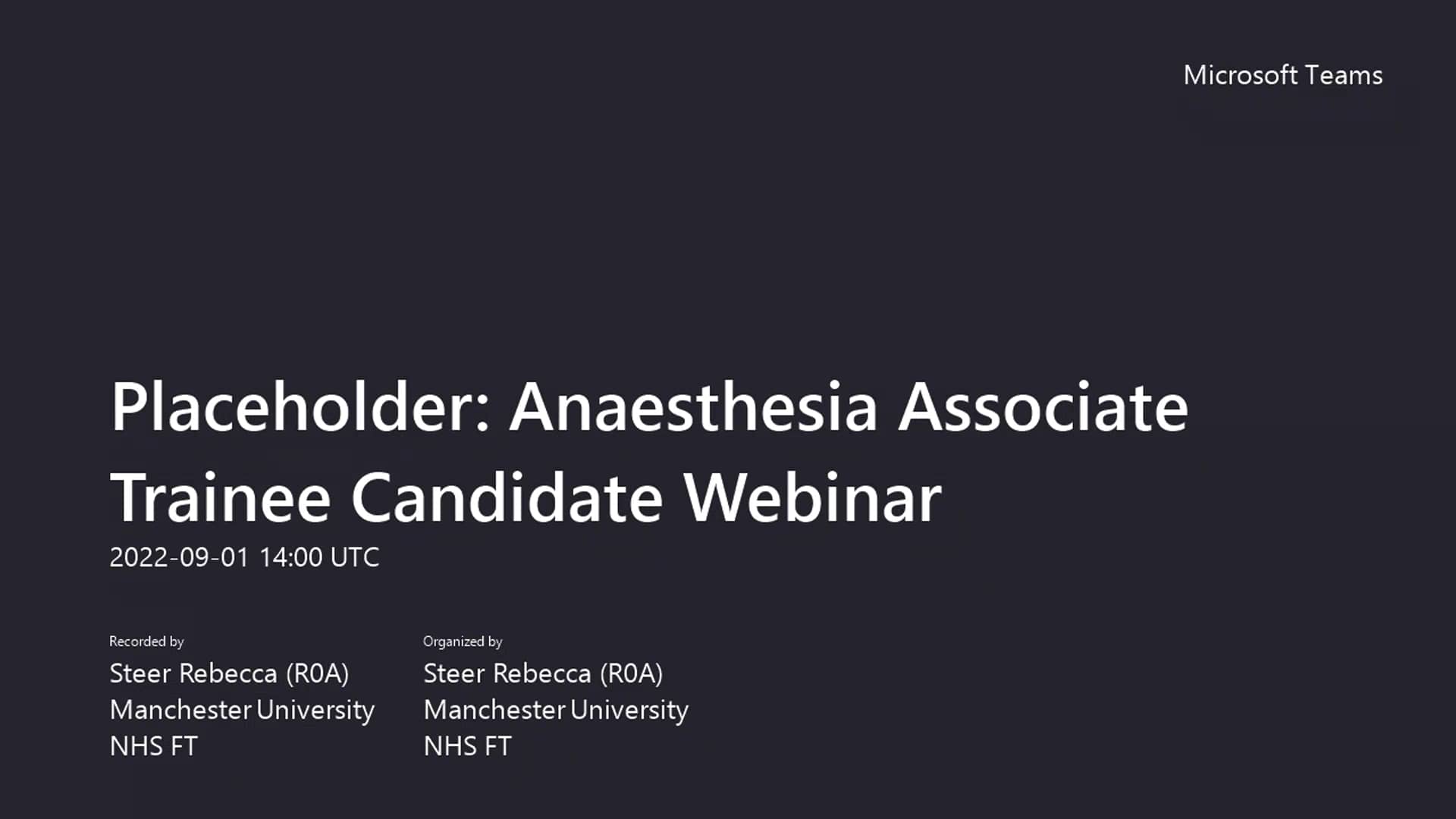 Anaesthesia Associate Trainee Candidate Webinar. September 1st 2022. on ...