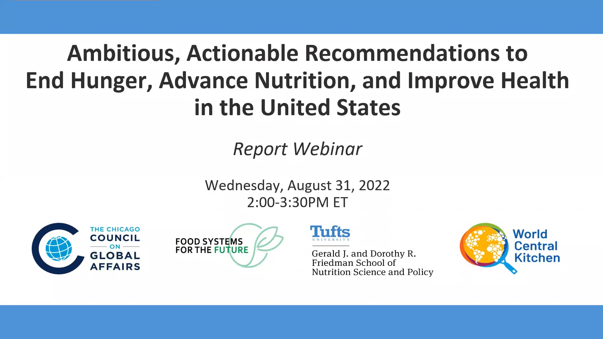 Ambitious, Actionable Recommendations to End Hunger, Advance Nutrition ...