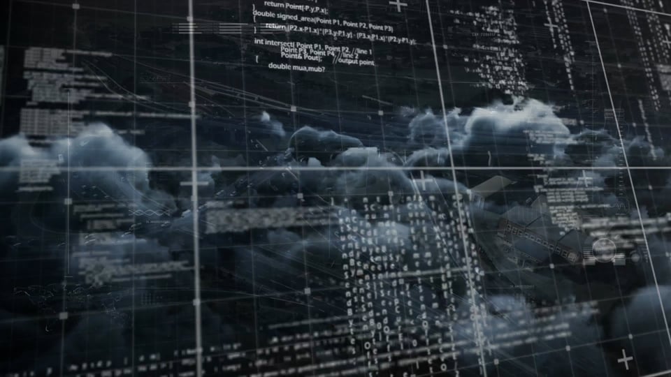 Animation of neon green qr code scanner over data processing and dark ...