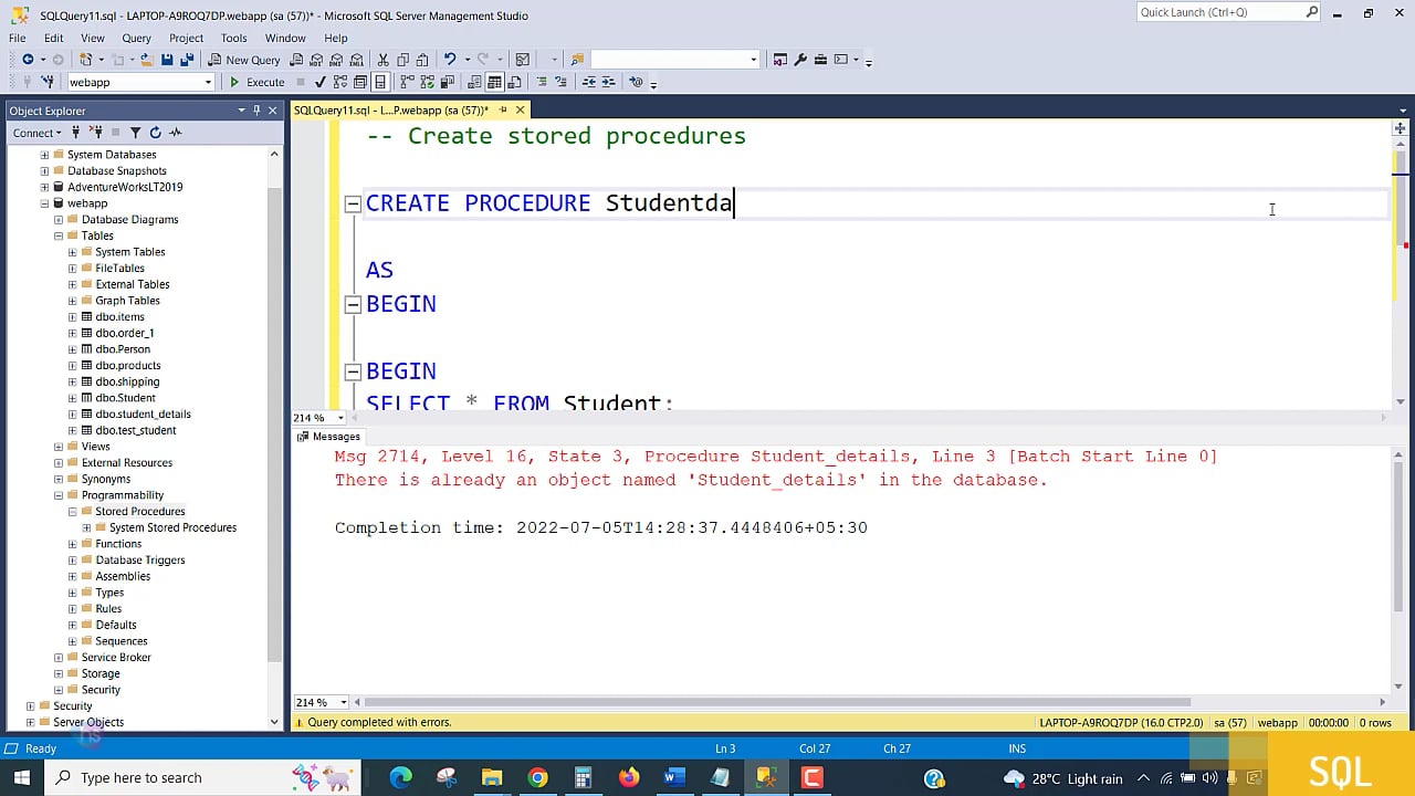 16a Create stored procedure on Vimeo