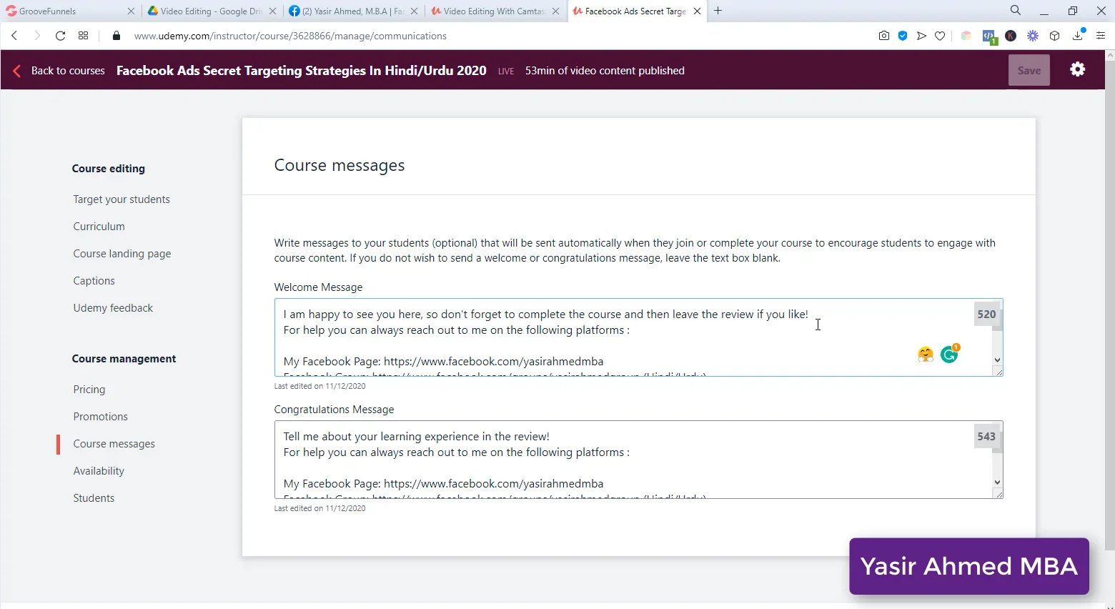 39 - Setting Course Messages For Intro And Completion on Vimeo