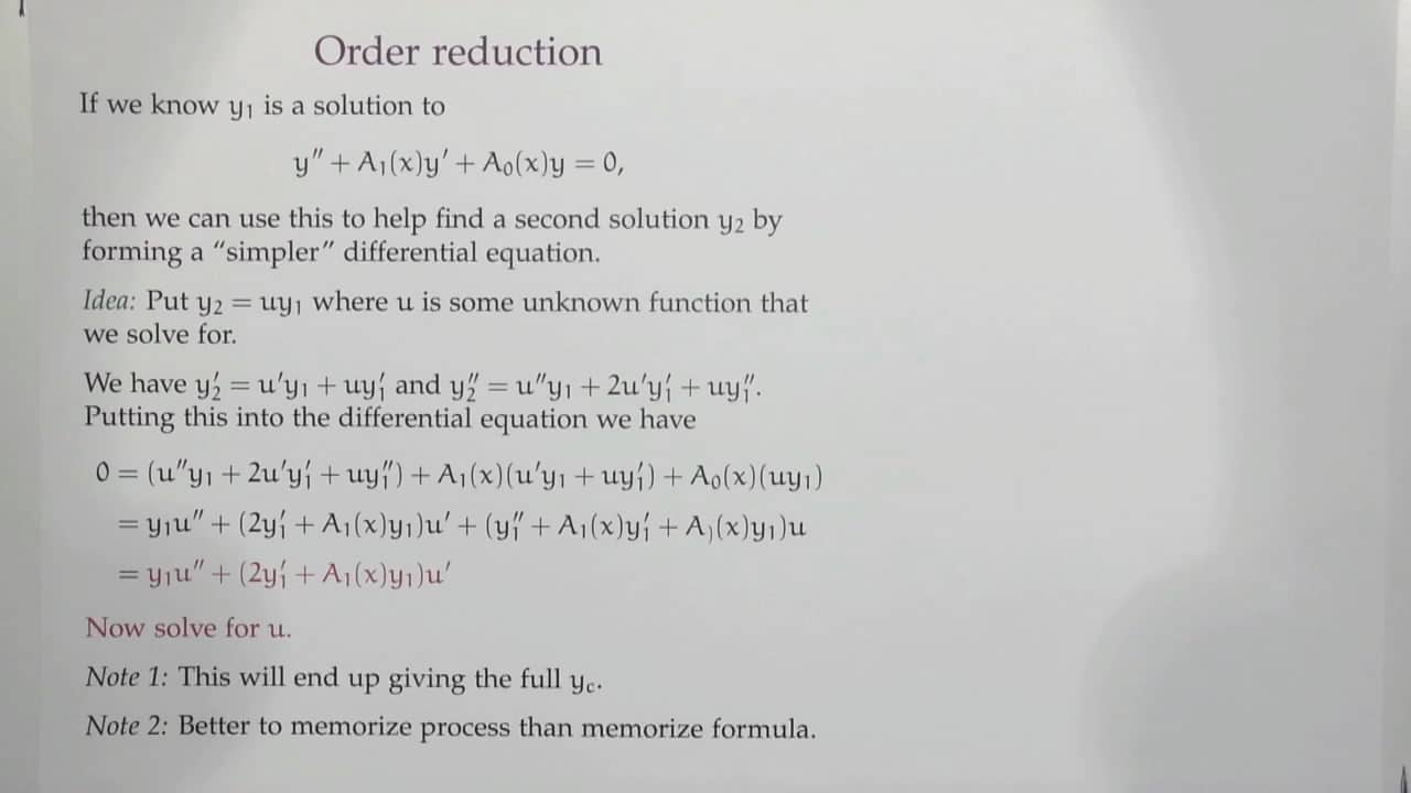Differential Eqns. F22-11 -- Order reduction + Constant coefficient ...