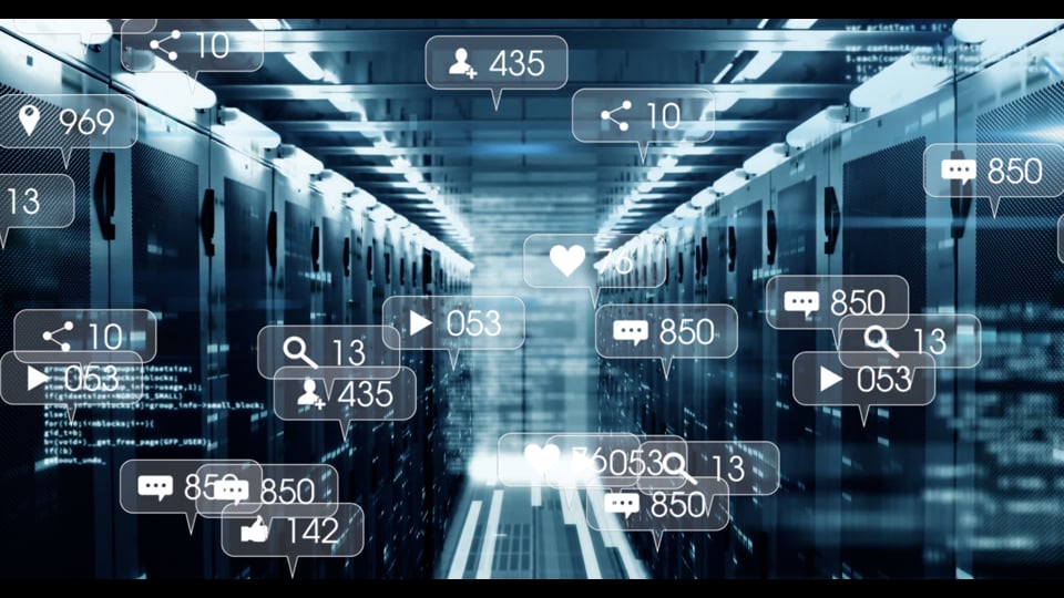 Animation Of Social Media Icons And Numbers And Data Processing Over Computer Servers Video From 