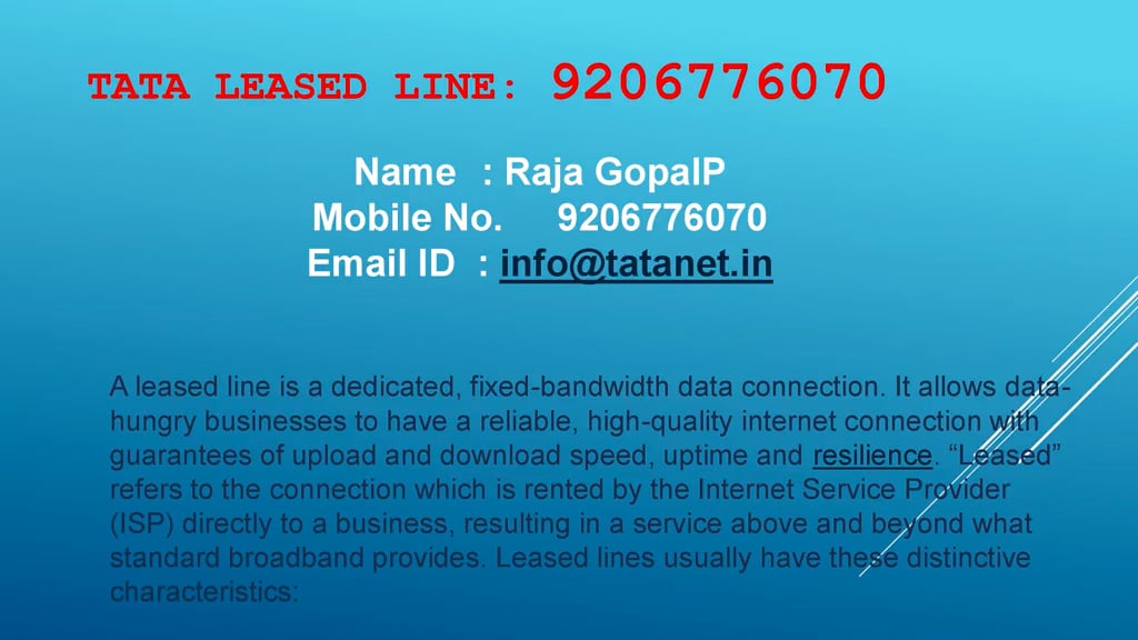 TATA Internet Leased line @ 9206776070_Bangalore, Hyderabad, Chennai. on Vimeo