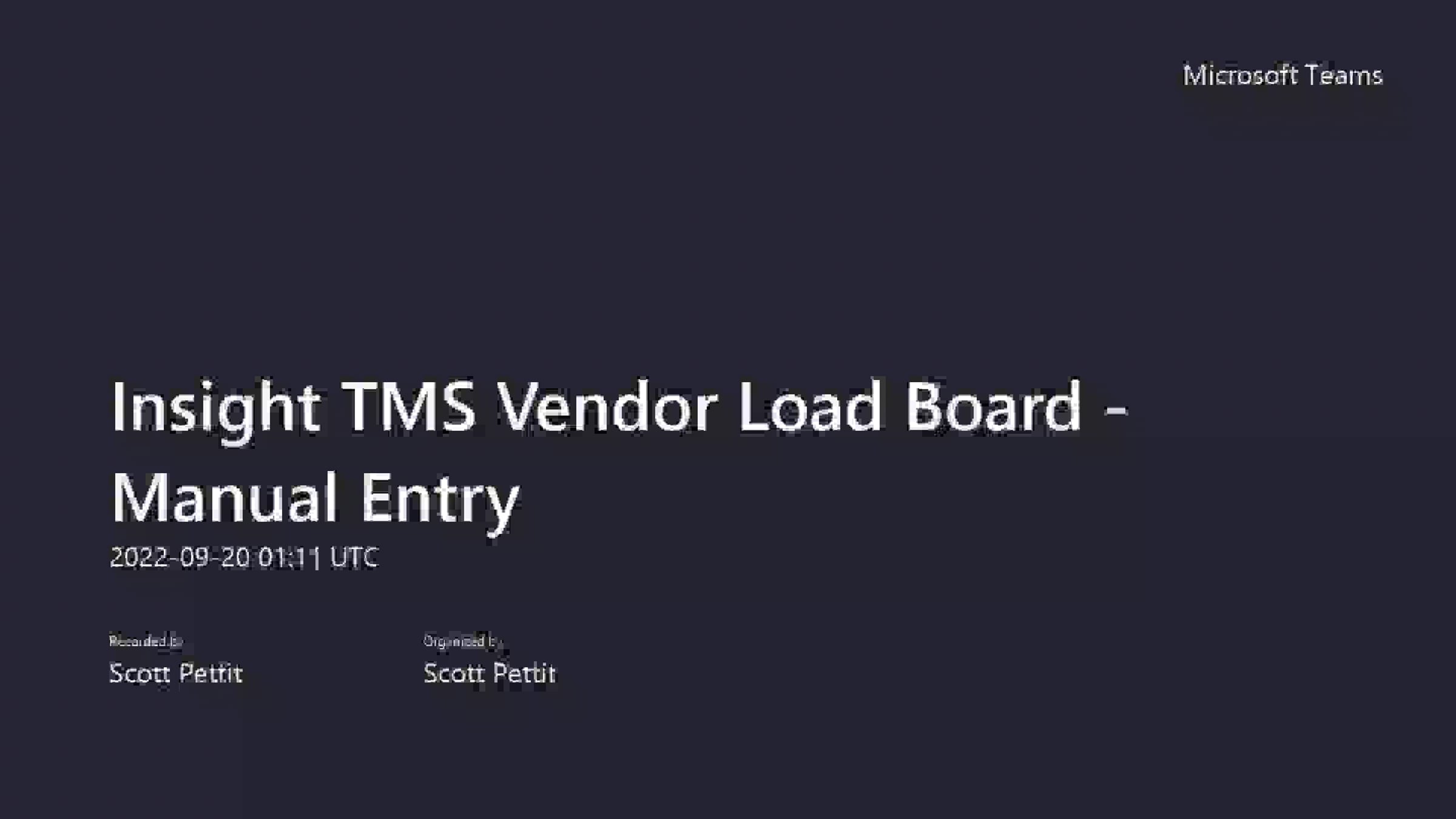 Insight TMS Vendor Load Board - Manual Entry