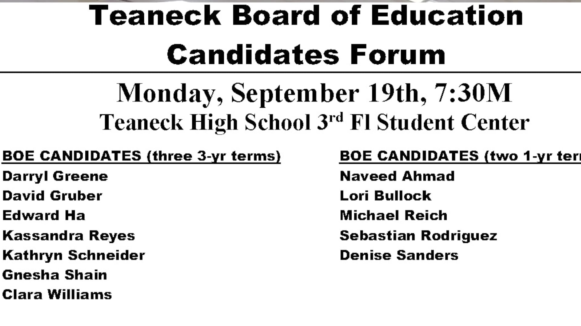 Teaneck BOE Candidates 2022 on Vimeo