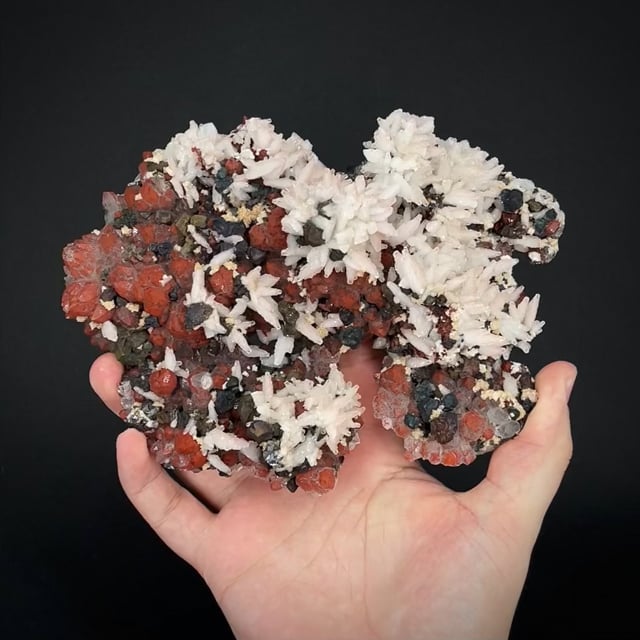 Calcite and Chalcopyrite on Red Quartz | Dongxiang, Jiangxi Province, China