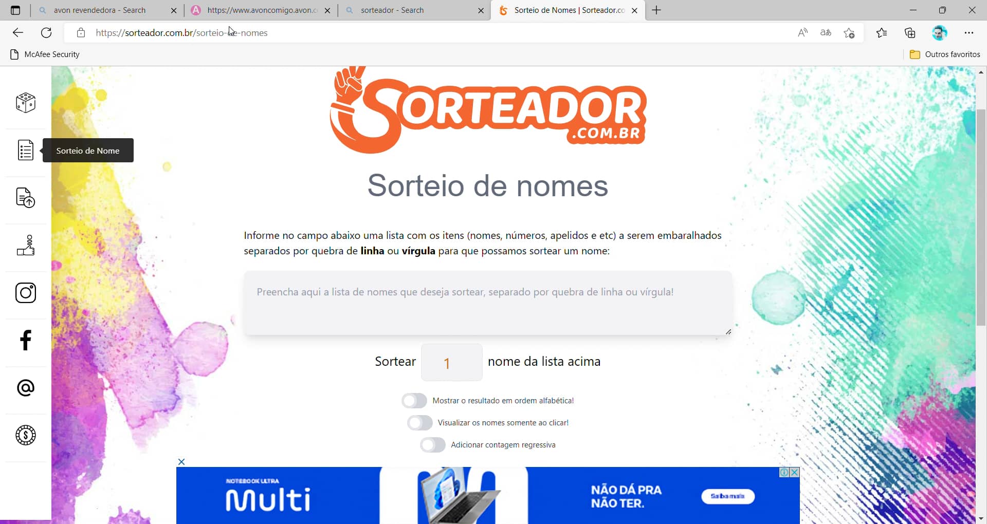 Sorteio de Nomes _ Sorteador.br - É fácil sortear! e mais 3 páginas - Pessoal — Microsoft Edge ...