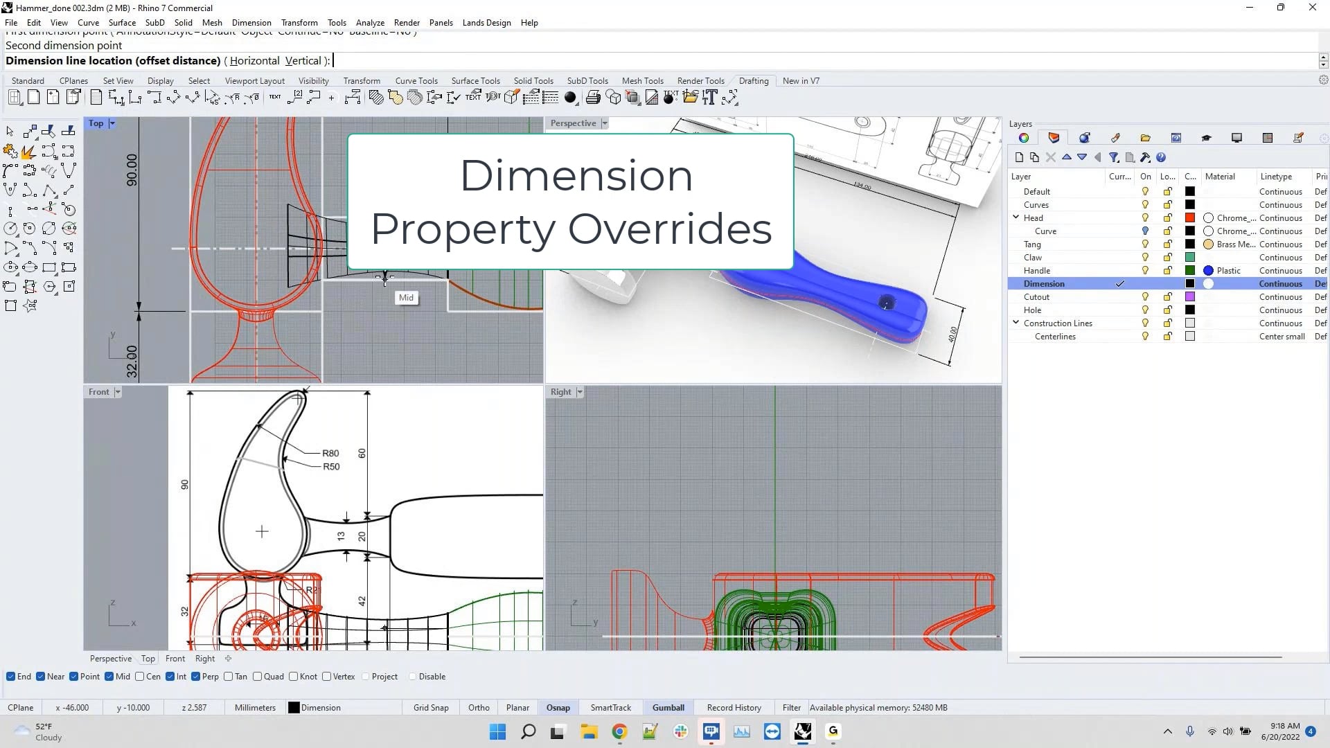 Rhino Dimension Basics - 2 Dimension Prop Overrides on Vimeo