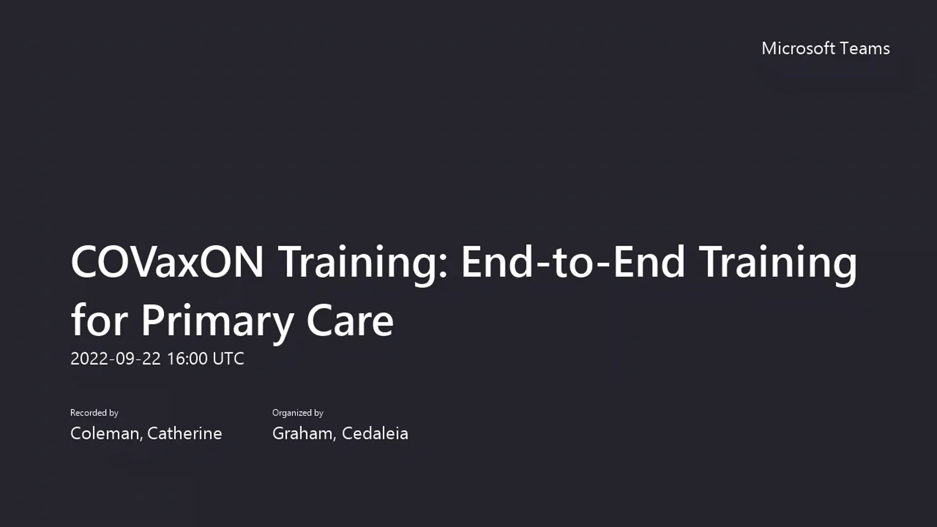 COVaxON Training: End-to-End Training for Primary Care (September 22 ...