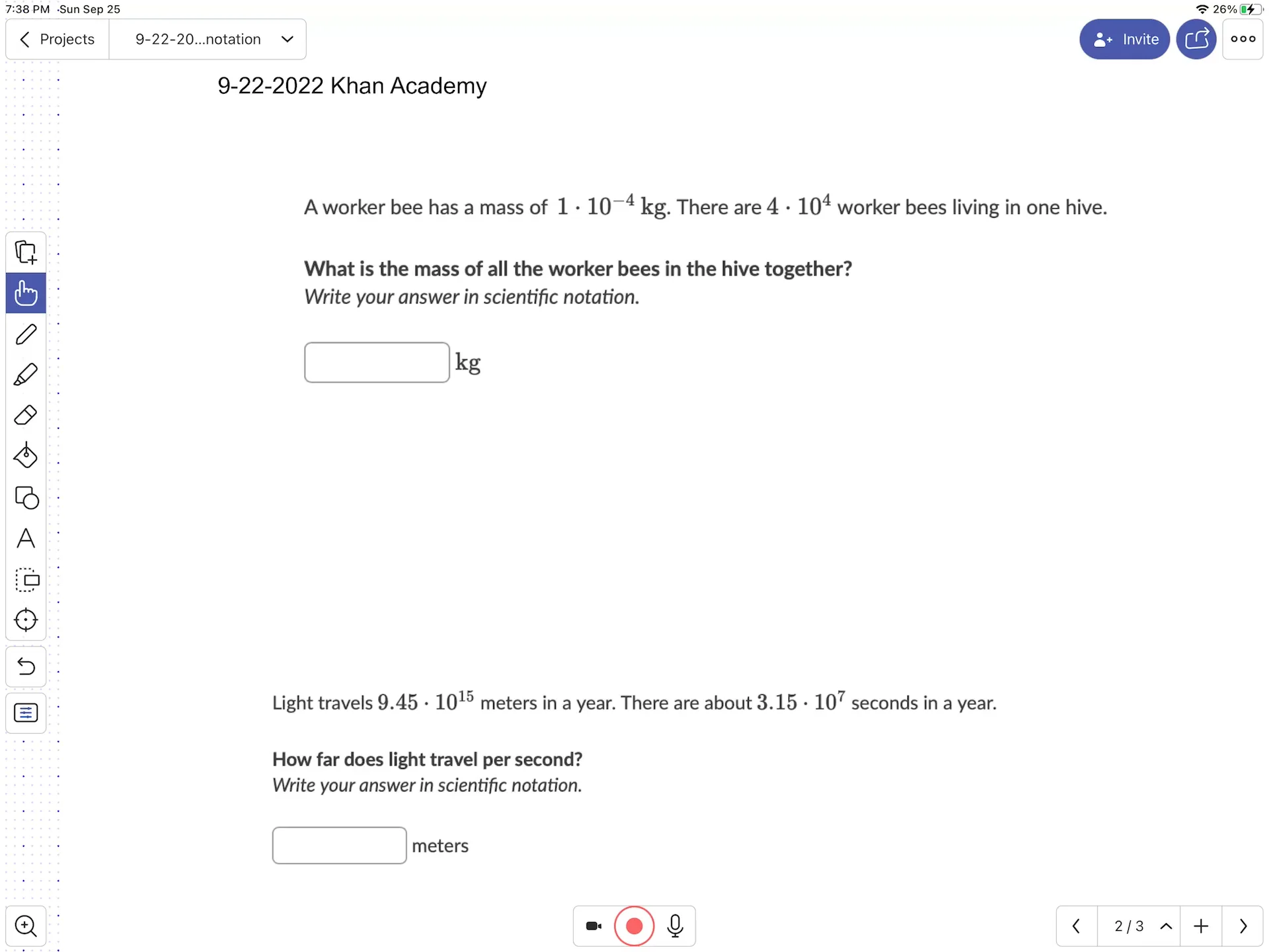 9-22-2022 KA story problem - scientific notation on Vimeo