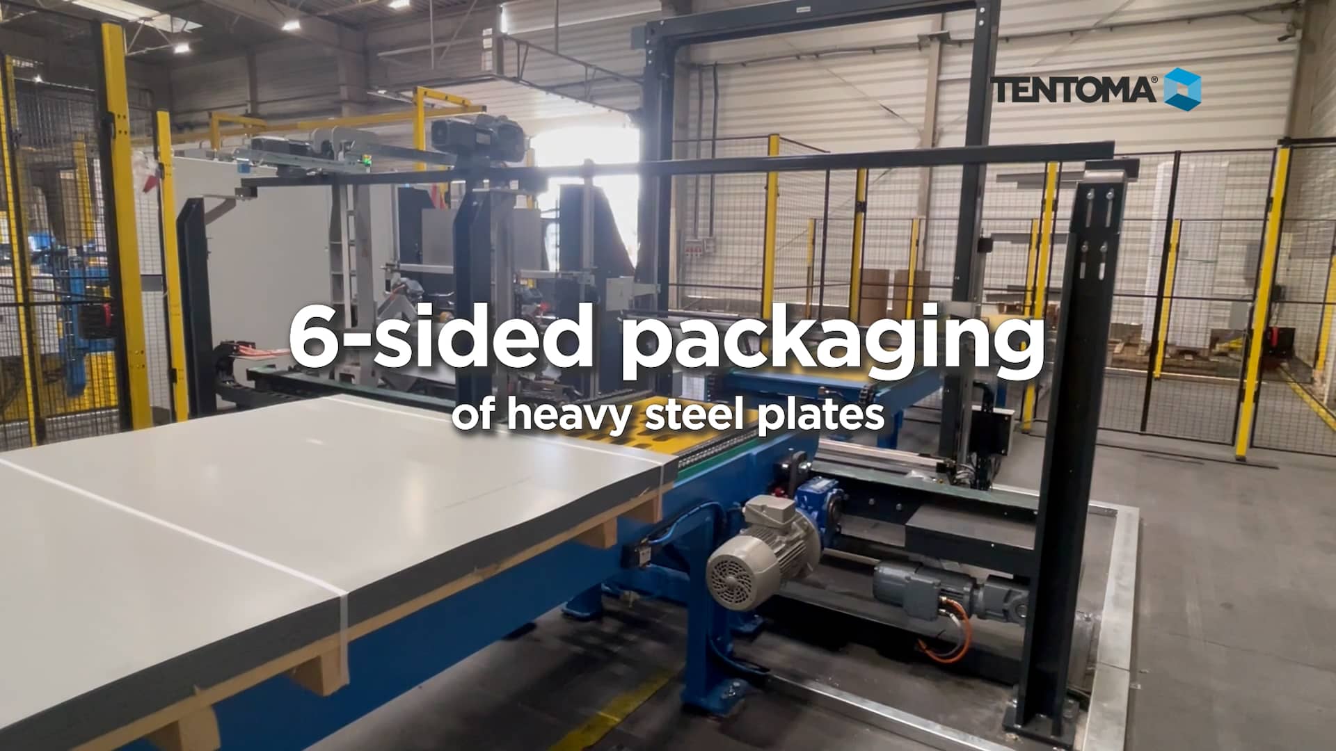 6-sided packaging of heavy steel plates on pallet on Vimeo