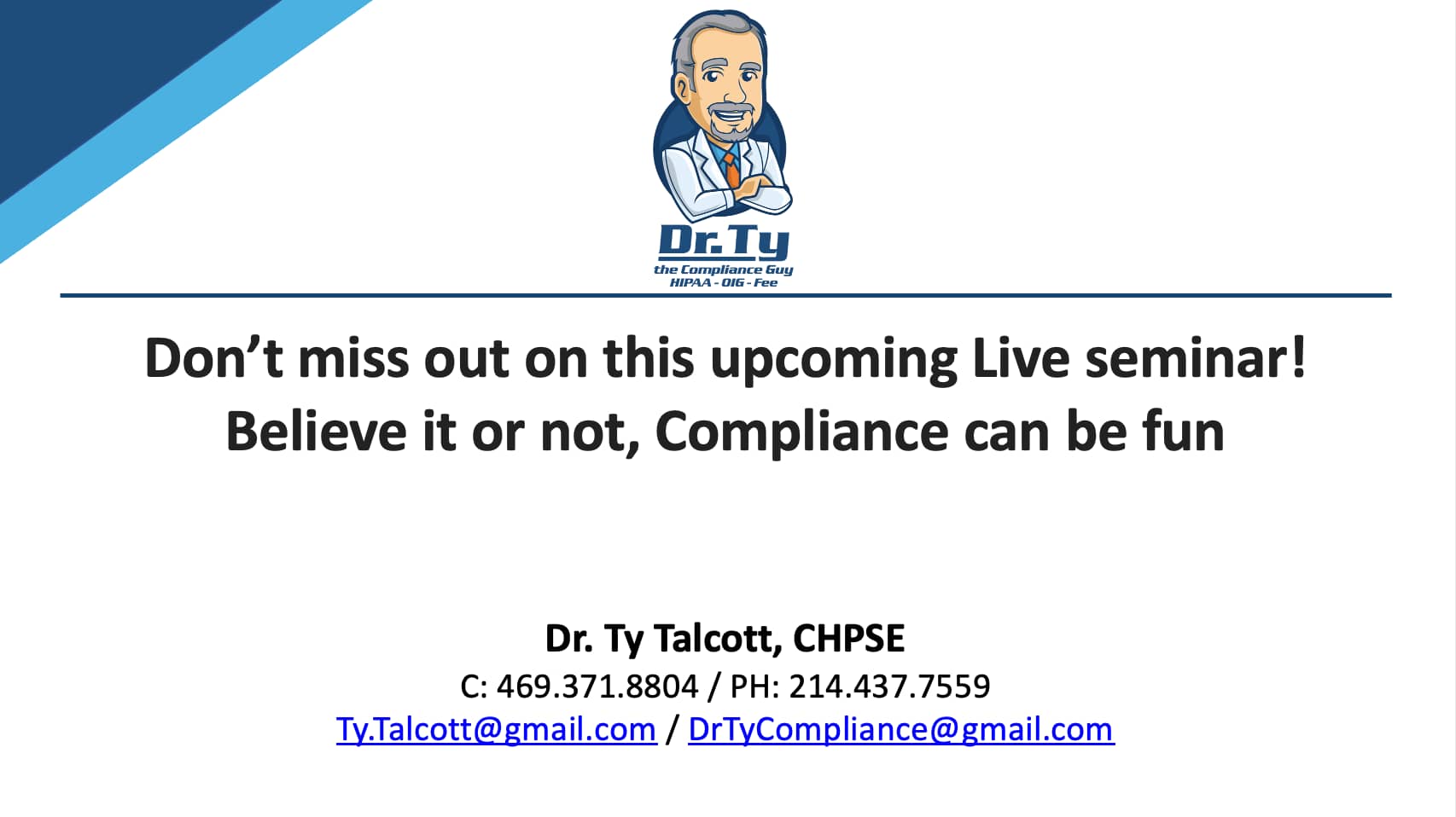 Upcoming Live Seminar Dr Ty on Vimeo