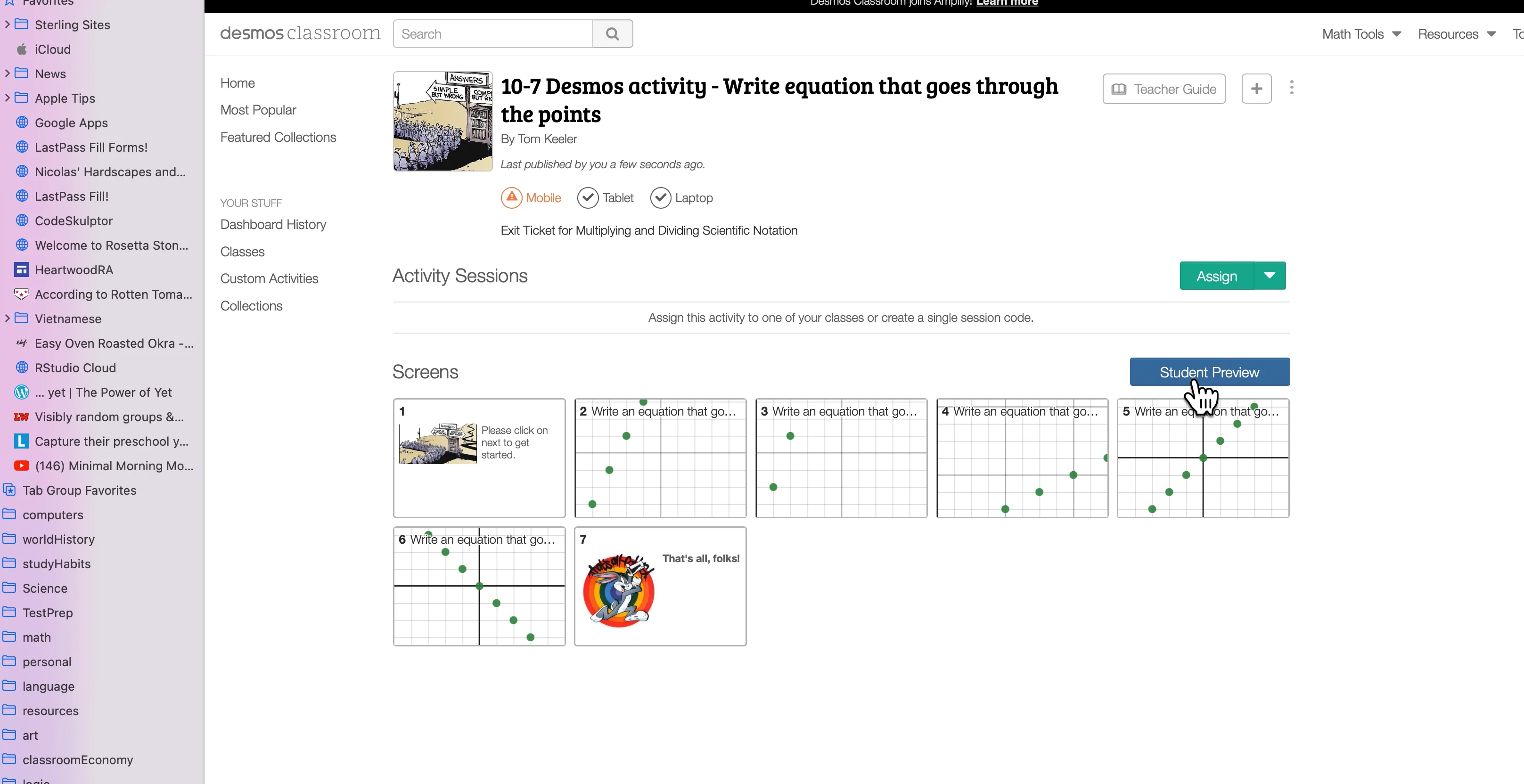 10-7-2022 Desmos activity - equation from constant of proportionality ...