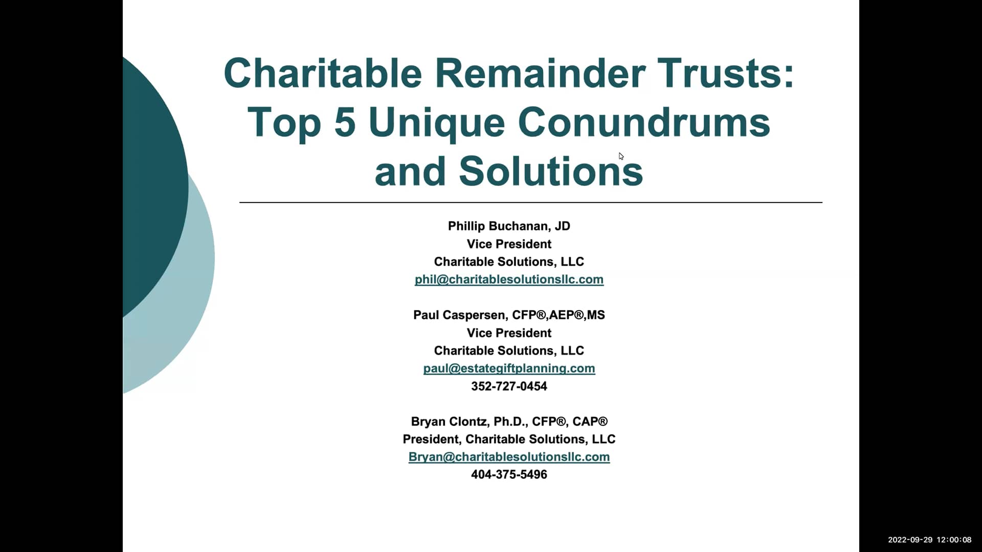 Charitable Remainder Trusts: Top 5 Unique Conundrums & Solutions on Vimeo