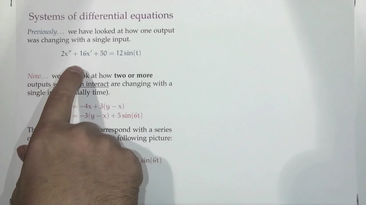 Differential Eqns. F22-15 -- Introduction to systems of equations on Vimeo