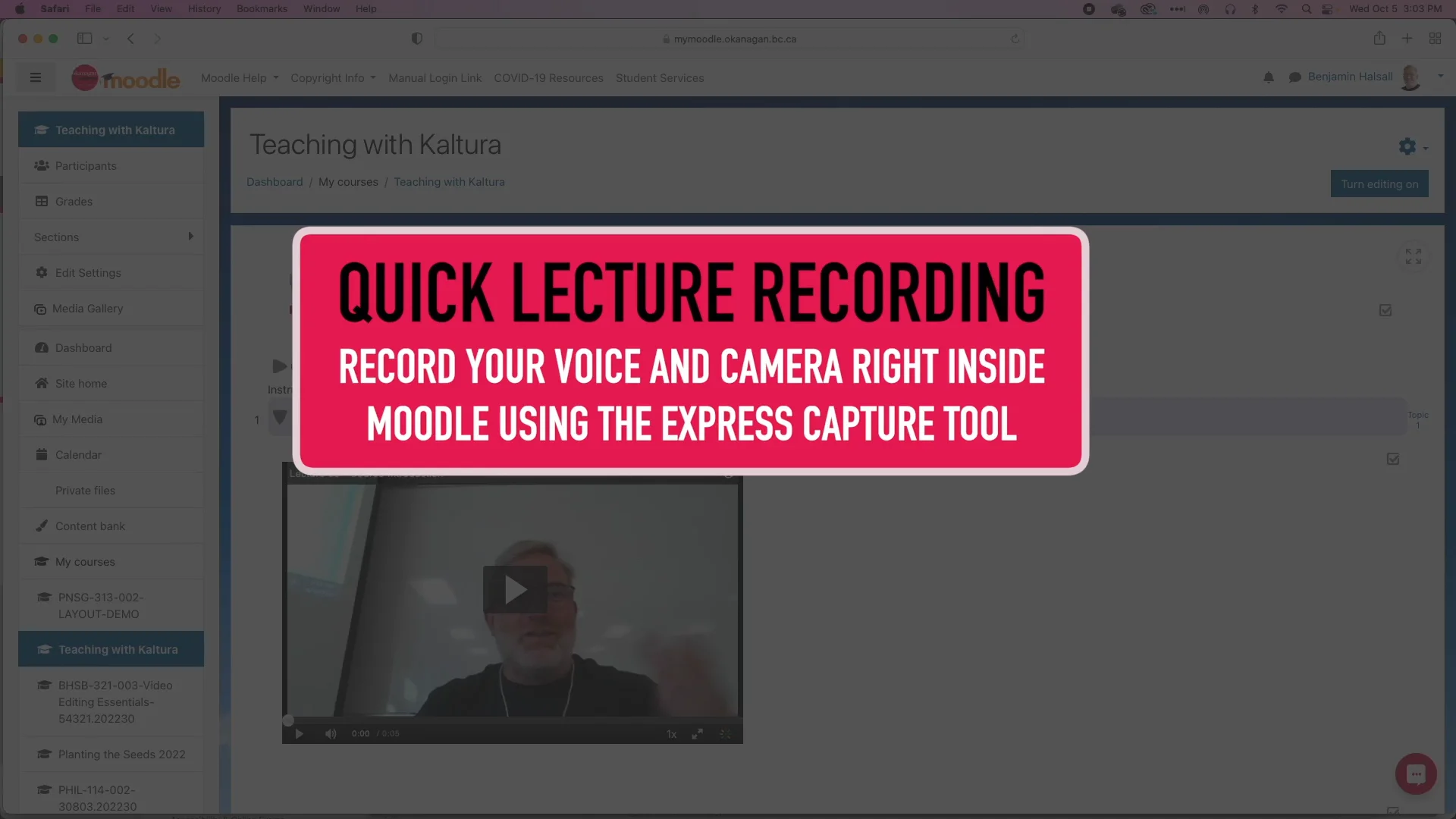 Record a quick lecture with video & voice that can be embedded easily ...