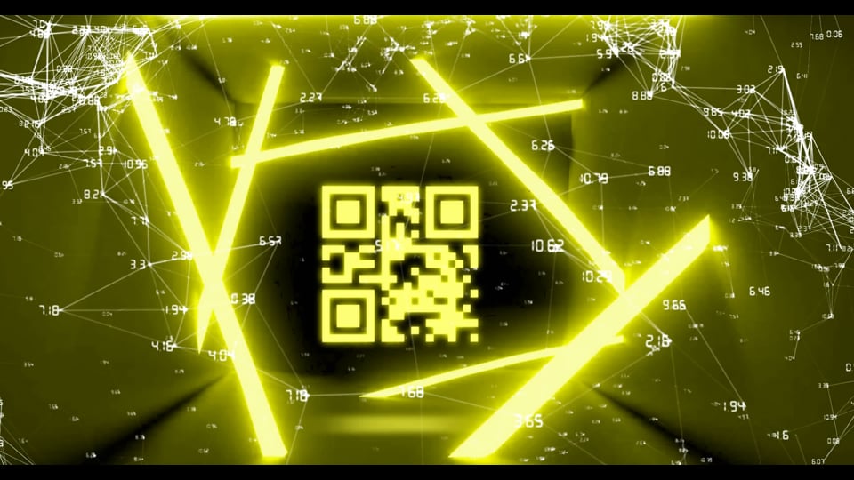 Animation of flickering qr code over connections with numbers and neon ... Animation of flickering qr code over connections with numbers and neon ...