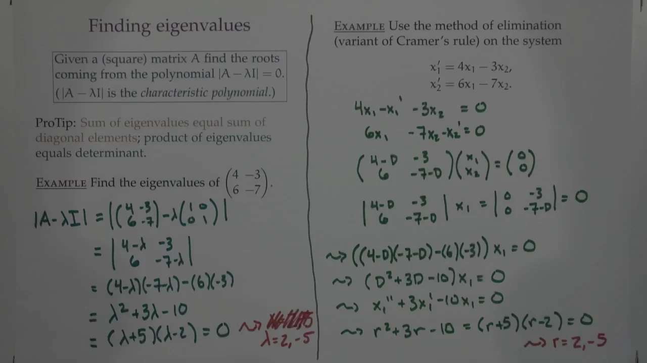 Differential Eqns. F22-19 -- Eigenvalue method (+complex eigenvalues)