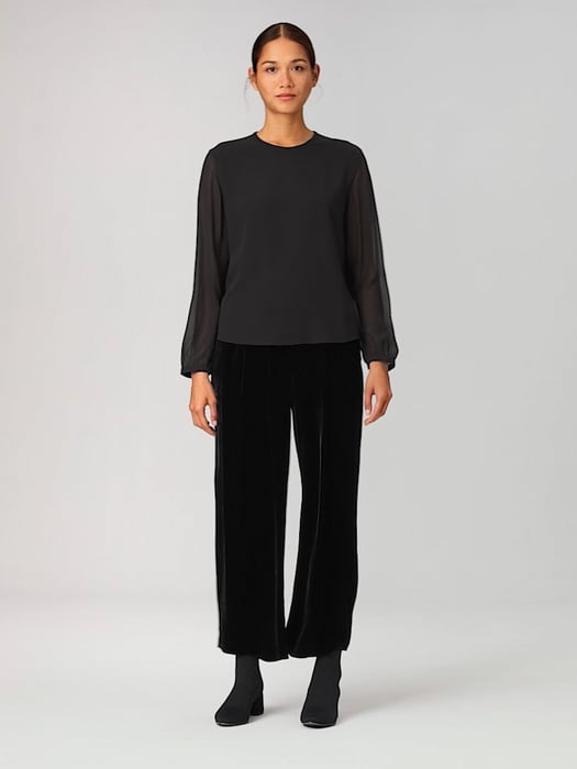 Silk Georgette Crepe Top with Sheer Sleeves | EILEEN FISHER Silk Georgette Crepe Top with Sheer Sleeves | EILEEN FISHER
