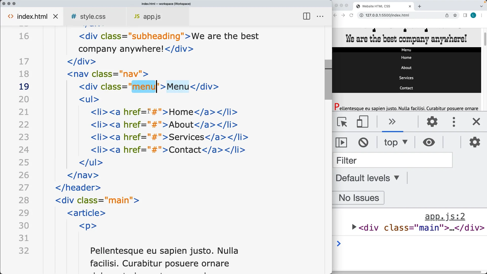 8 Add JavaScript for Navbar on Vimeo