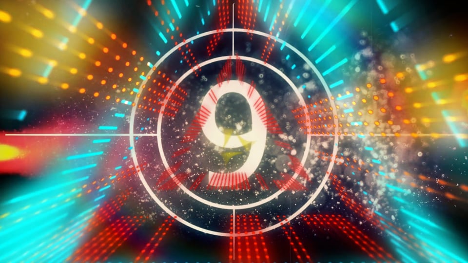 Animation of numbers in circle over abstract triangle with light beams on digital interface ...