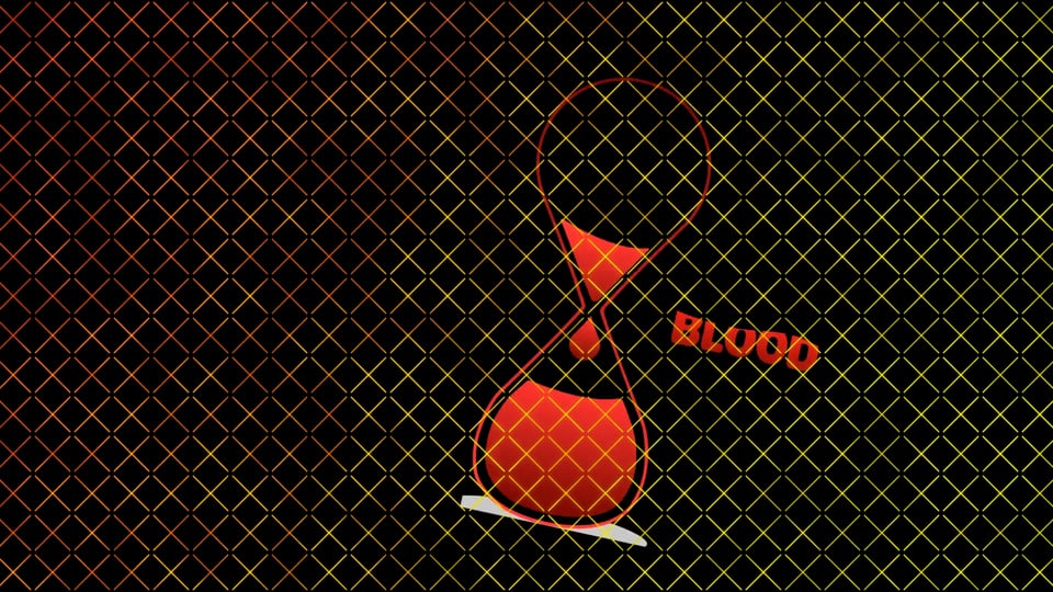 Animation of red blood drops falling in hourglass and blood text over ...