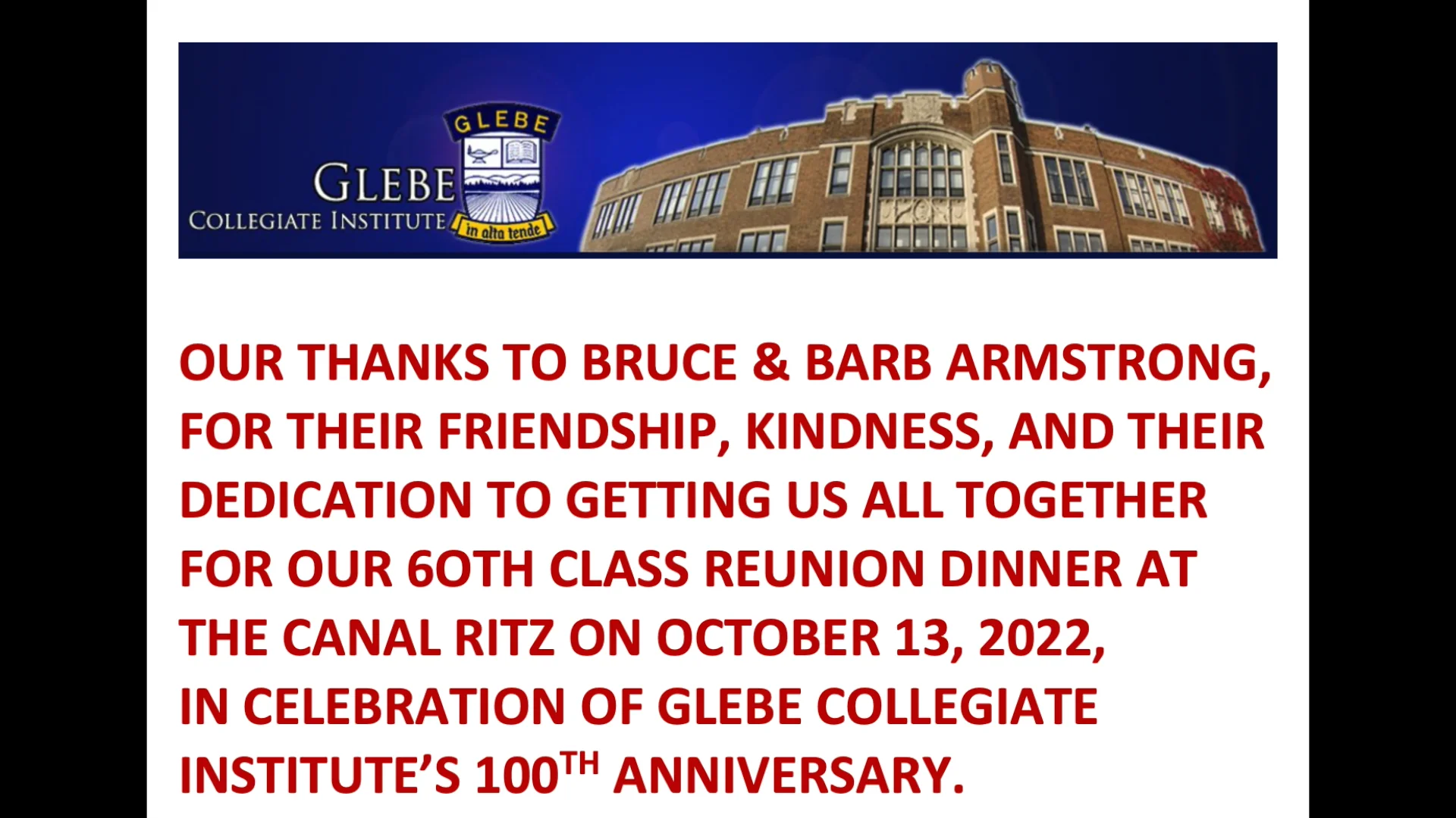 Glebe Collegiate Institute's 100th Year Anniversary and The Class of ...