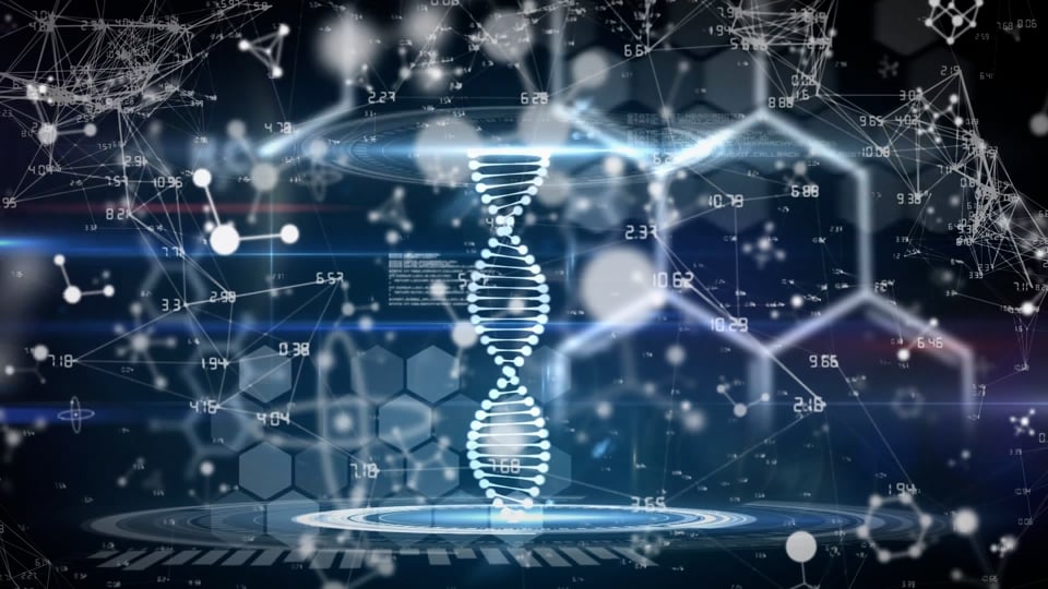 Animation of chemical and molecular structures floating over dna ... Animation of chemical and molecular structures floating over dna ...
