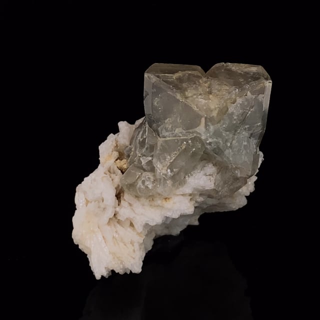 Hydroxylherderite (rare green color TWINNED crystal) on Albite (ex Bill ...