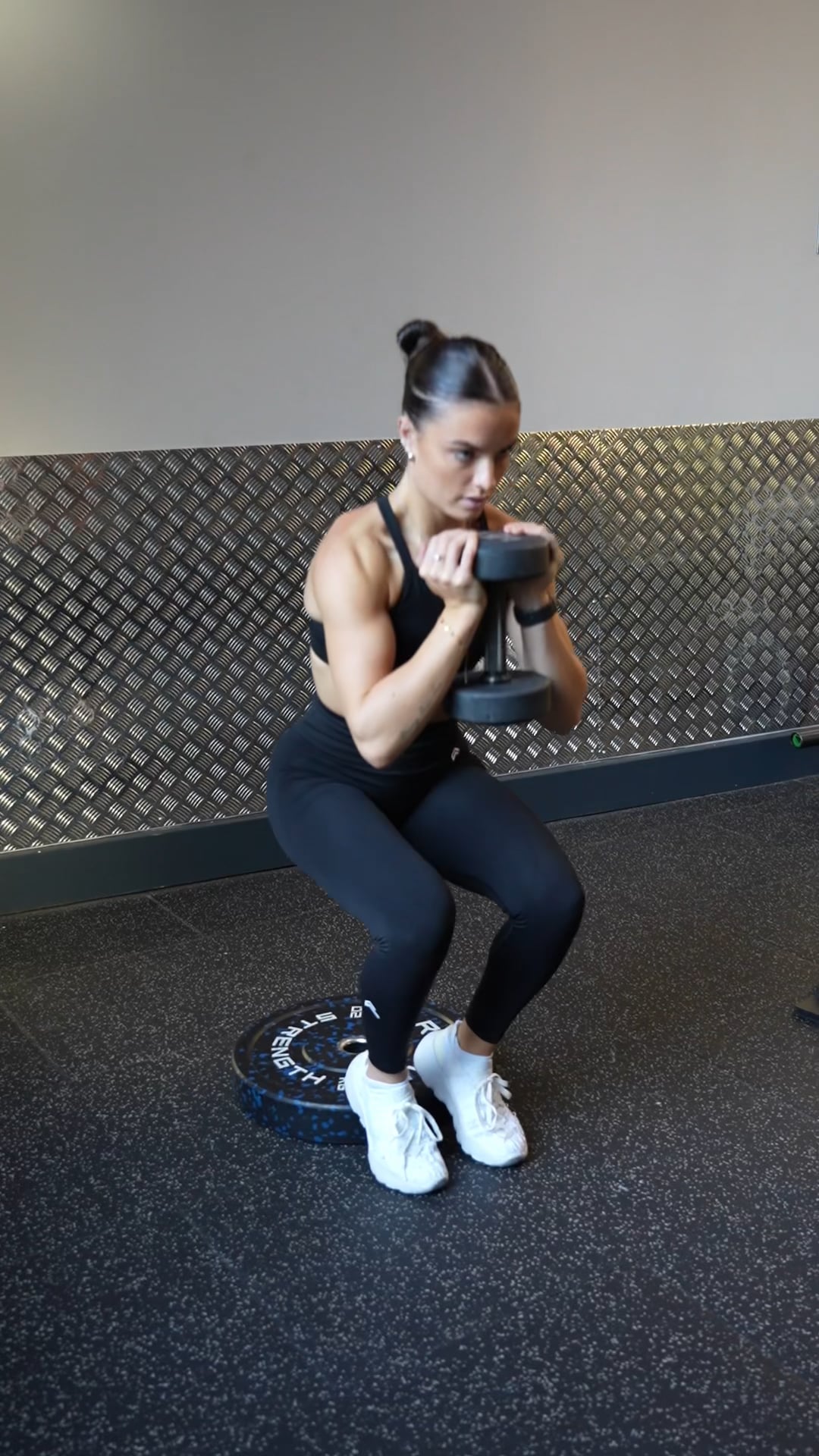 Heels elevated dumbell goblet squat on Vimeo