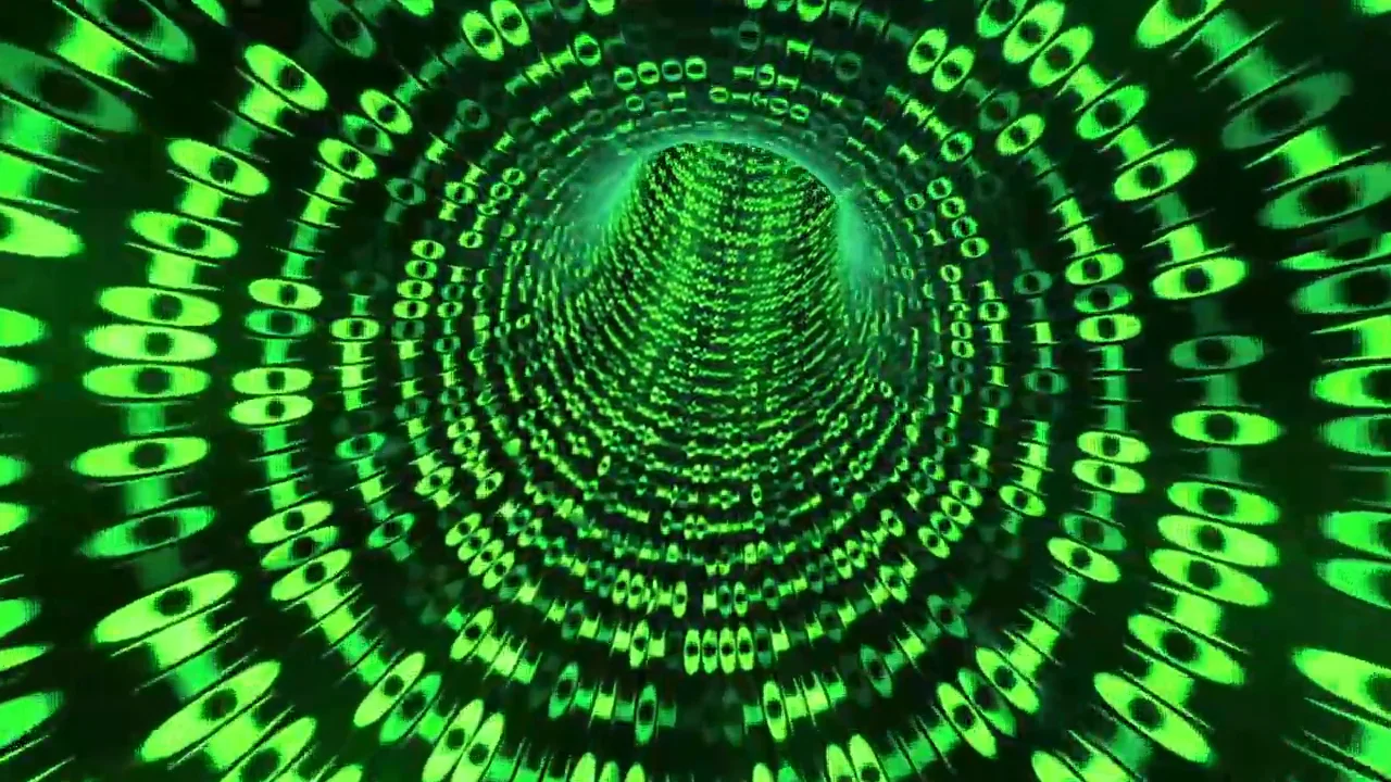 Screensaver 4k with a two-hour flight through a matrix-style digital ...
