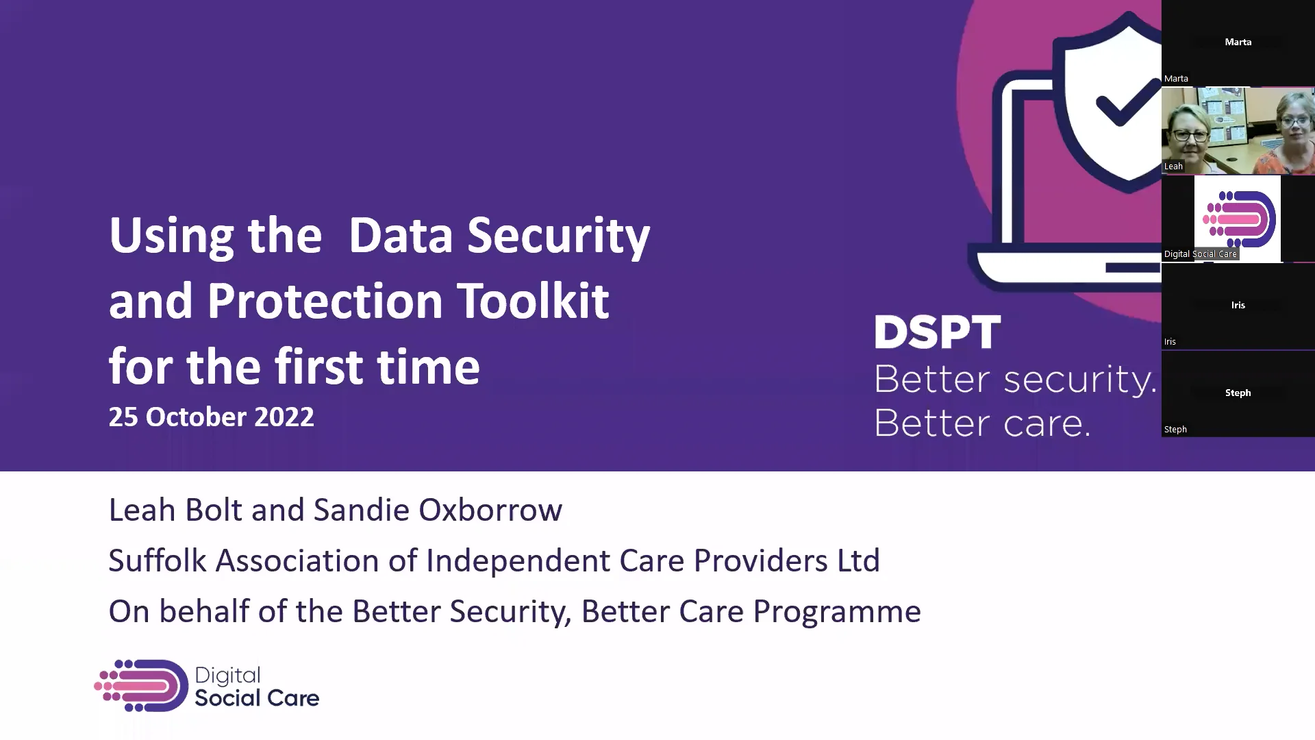Using the DSPT for the first time - Webinar 25 October 2022